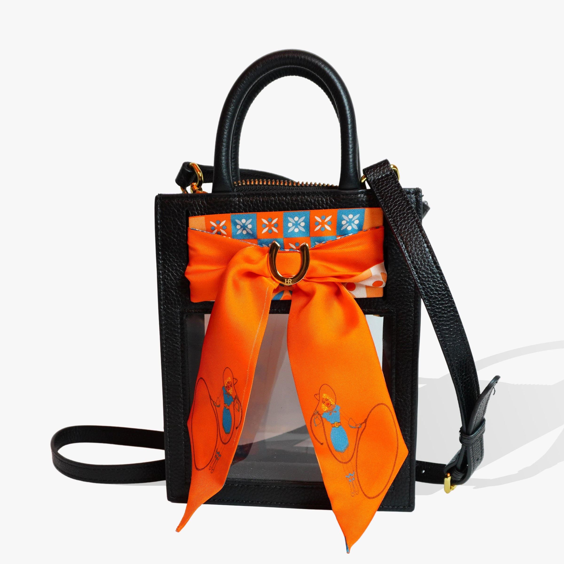 Stadium Approved Leather Top Handle Purse with Silk Twill Skinny Scarf