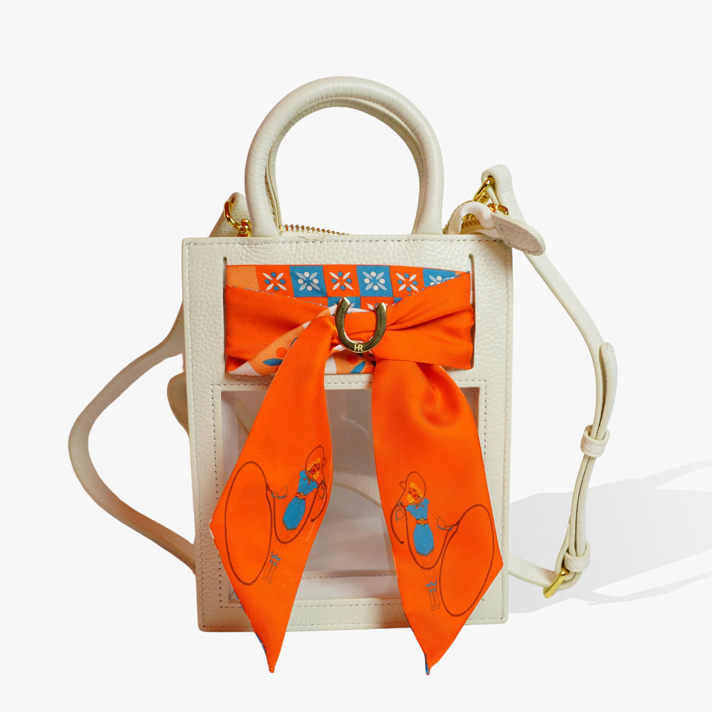 Stadium Approved Leather Top Handle Purse with Silk Twill Skinny Scarf